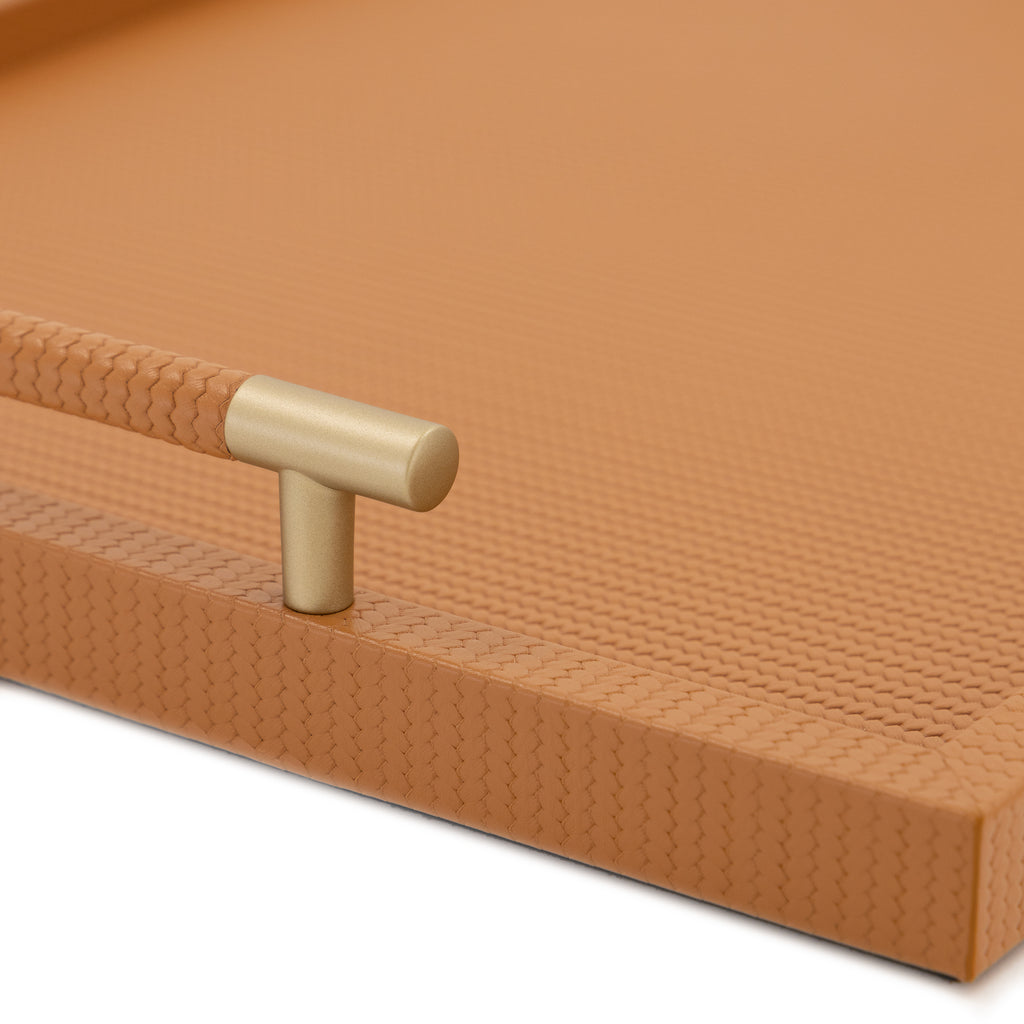Dedalo Tray with Satin Gold Handles Camel (L 57.5 x W 40) cm