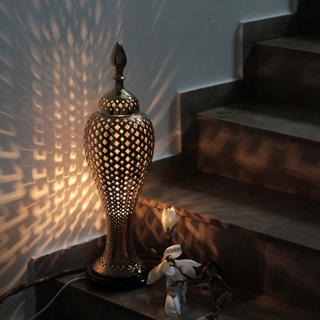 Ming Cross Table Lamp Green (D 18 x H 64) cm